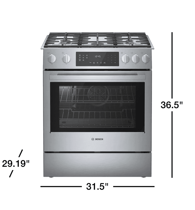 BOSCH 800 Series 30'' 4.8 cu. Ft. 5 Burner Slide-In Gas Range with True ...