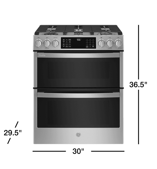 GE Profile 30" 5 Burner Smart Slide-In Double Oven Gas Range with True ...