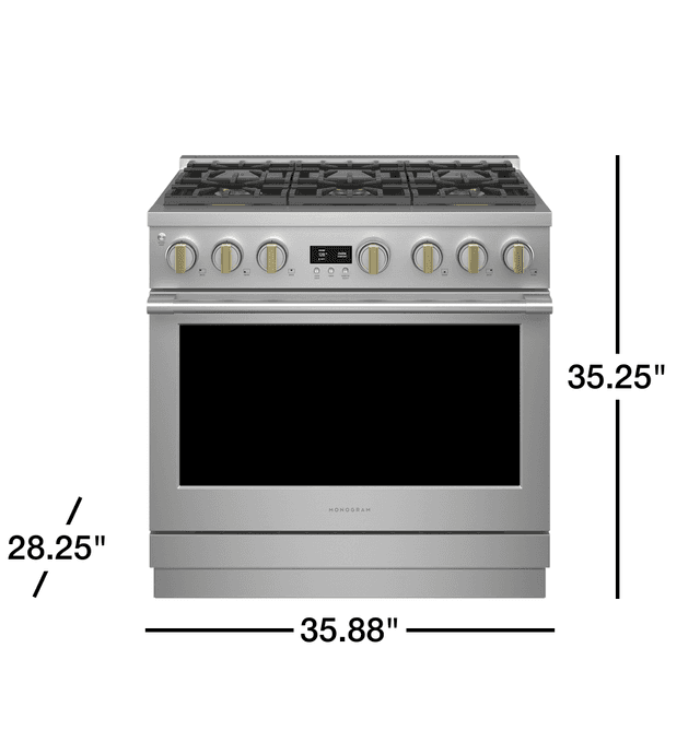 Monogram 36" All Gas Professional Range with 6 Sealed Burners, Steam ...